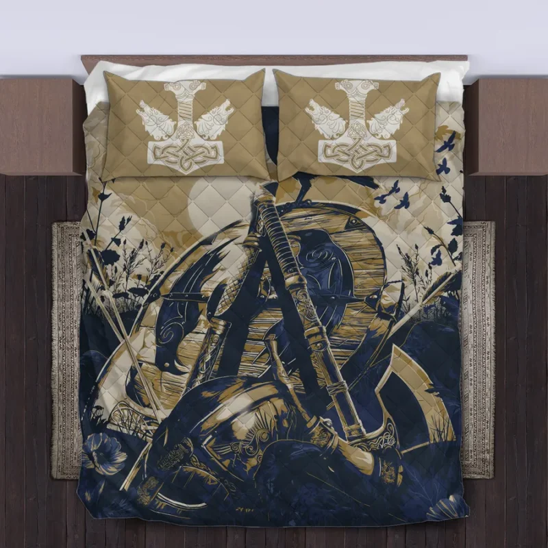 Viking Quilt Bedding Set – Raven Norse Axe Art Bold Legend