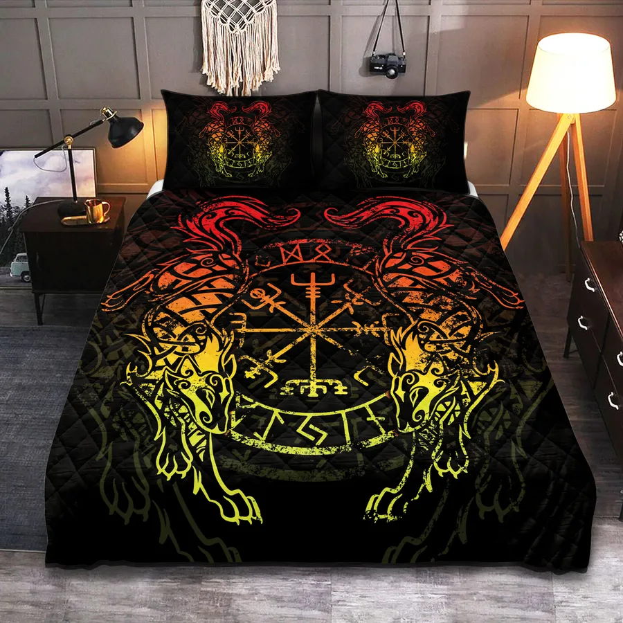 Viking Quilt Bedding Set – Norse Wolf Symbol Fierce Legacy